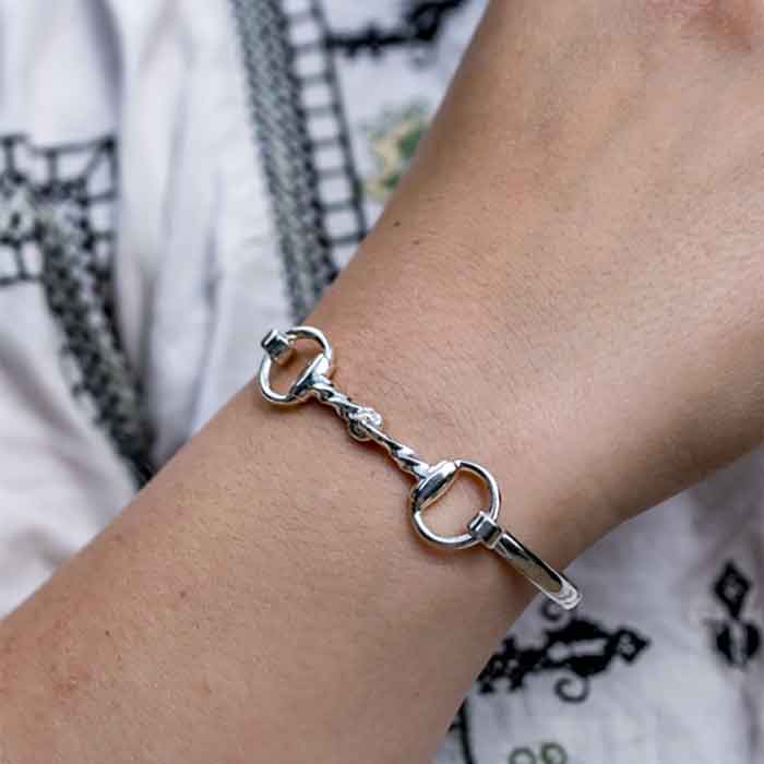 Twisted Snaffle Horse Bit Bangle Bracelet Sterling Silver