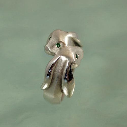 Sterling Silver Lopp Earred Bunny Rabbit Ring with Gemstone Eyes